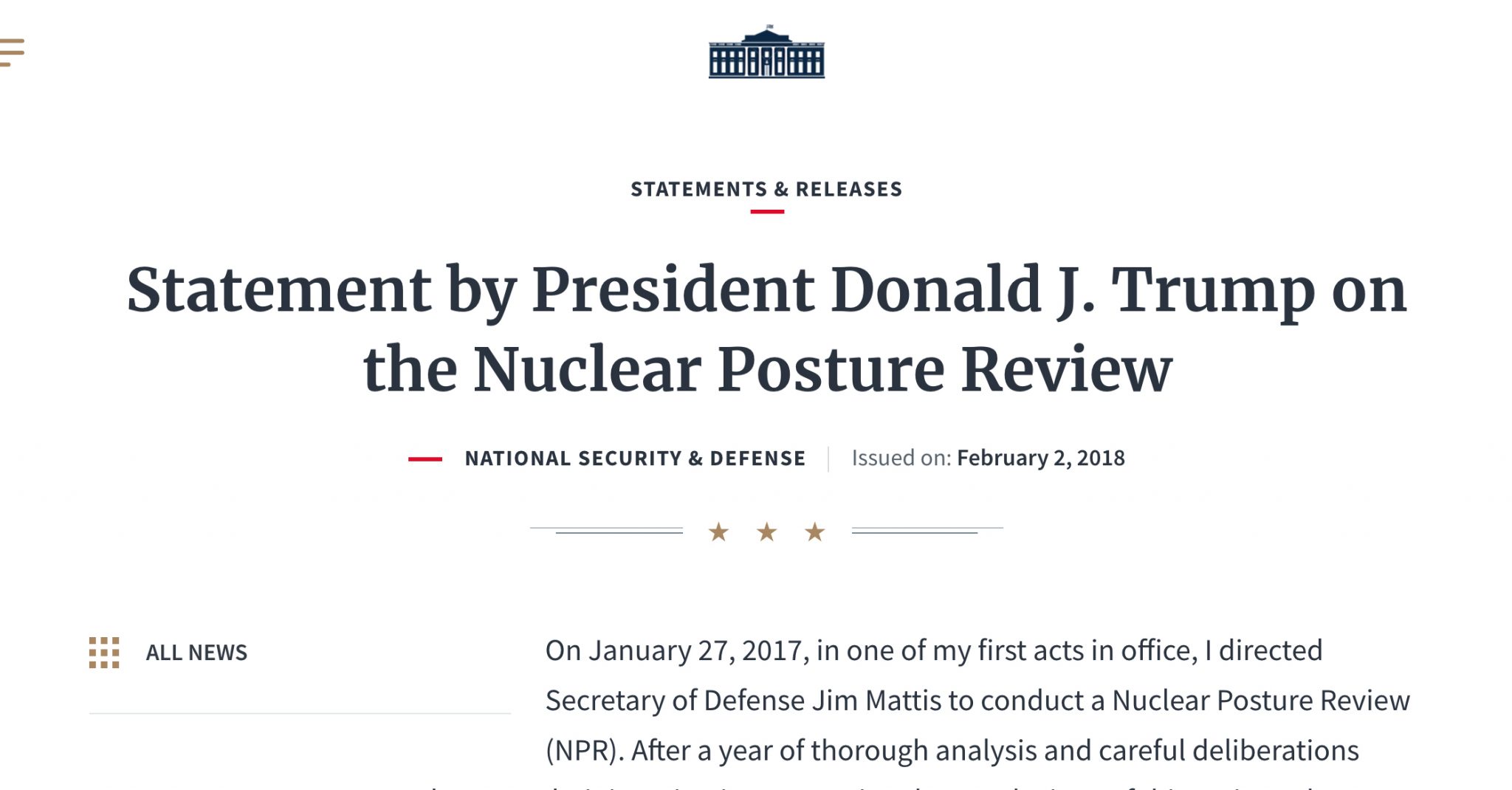 Trump's Nuclear Posture Review Is a Dangerous Step Backward